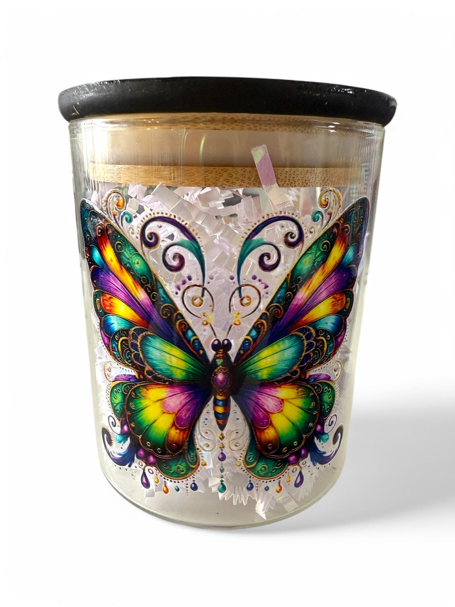 Hand-painted Mandala & Butterfly Glass Jar – Neon Dot Art Lid – Boho ...