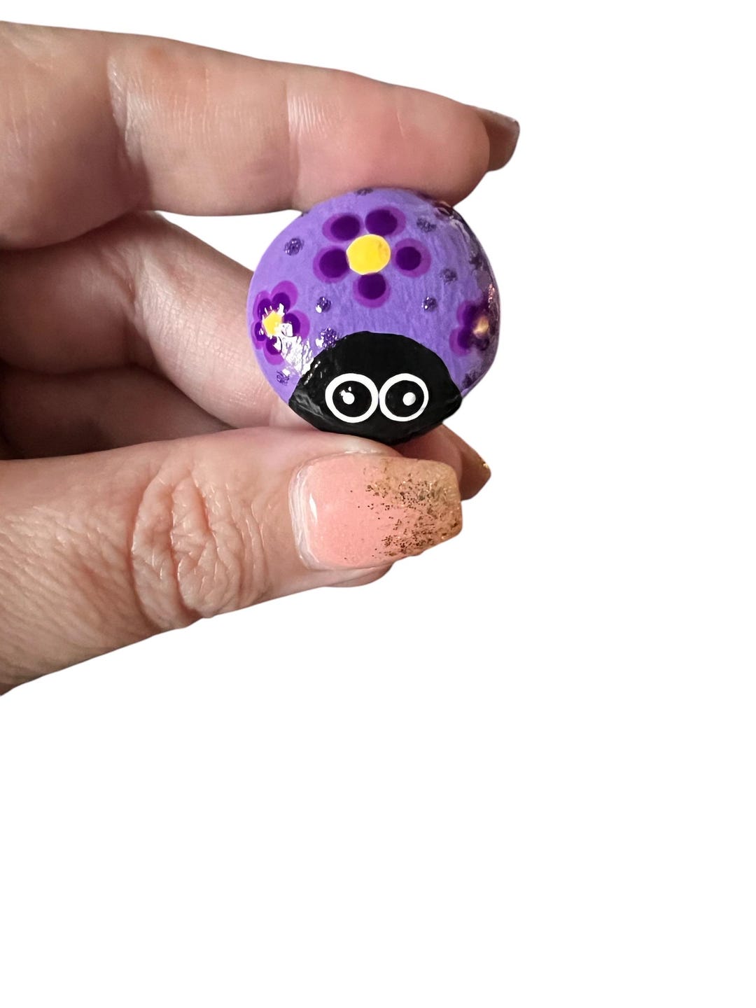 Purple Hand-painted Pocket Bug – Worry Stone for Kids, Desk Buddy ...