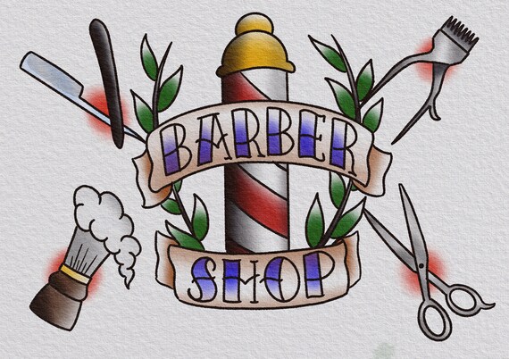 Barbershop Tattoo Flash Print | Etsy