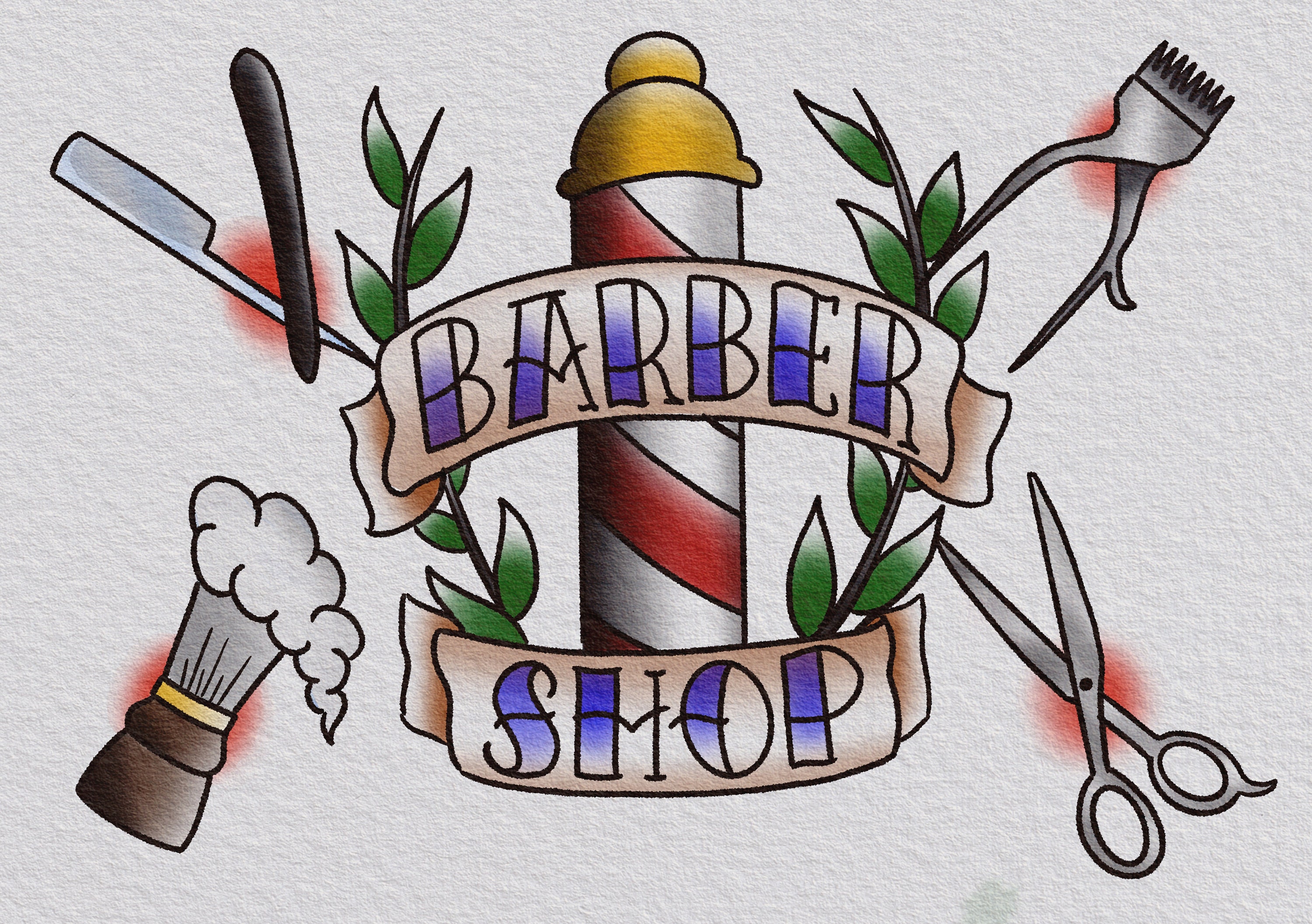 Barbershop Tattoo Flash Print - Etsy