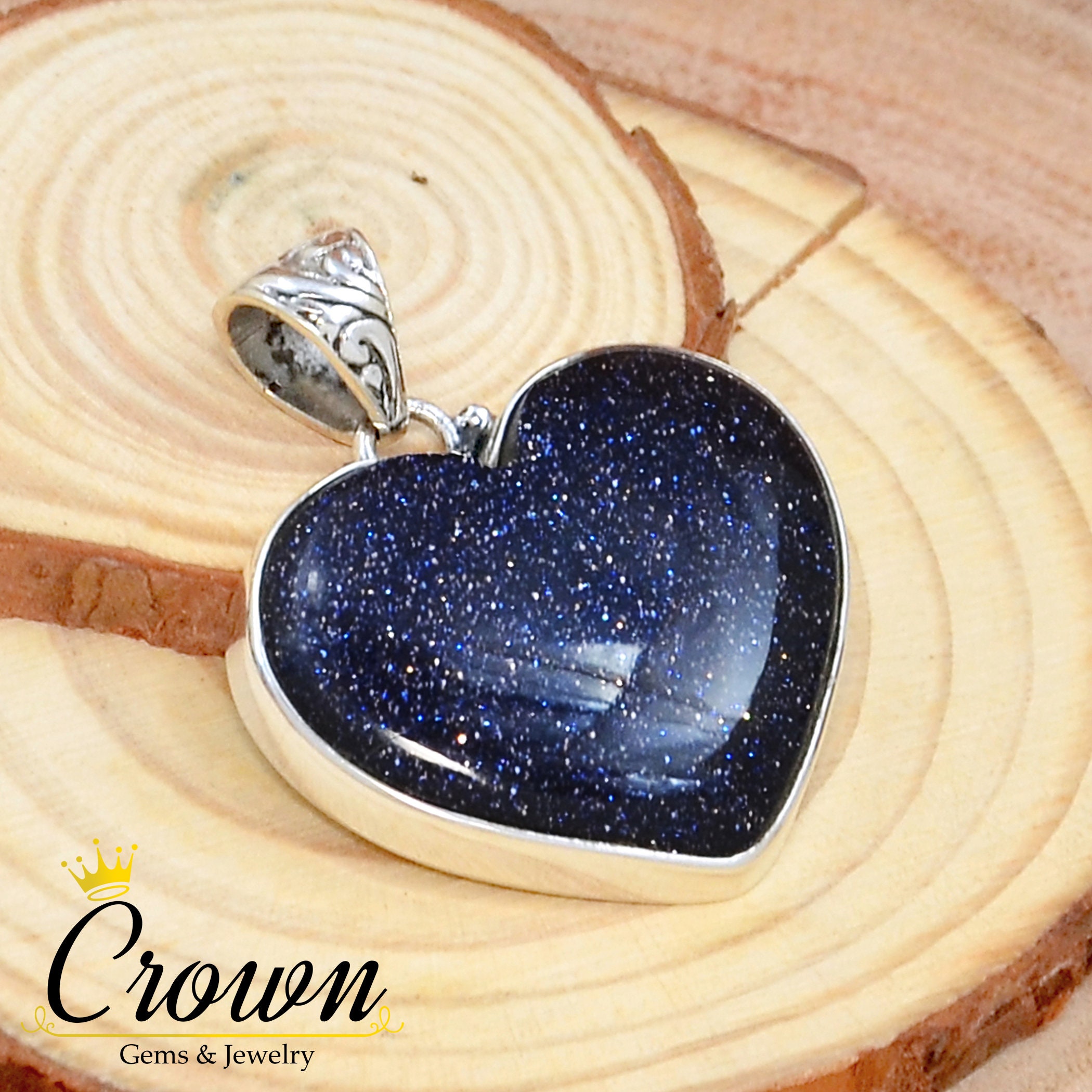 Blue Sandstone Pendant Blue Goldstone Pendant 925 Sterling - Etsy