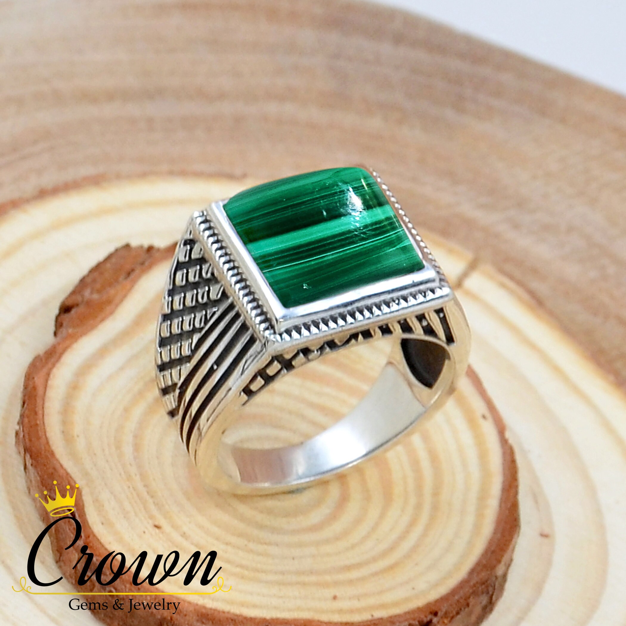 Malachite Men's Ring, Silver Men's Ring, Handmade Men's Ring, Designer ...