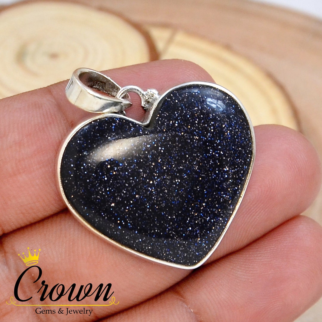 Blue Sandstone Heart Pendant: 925 Sterling Silver Statement Jewelry - Etsy