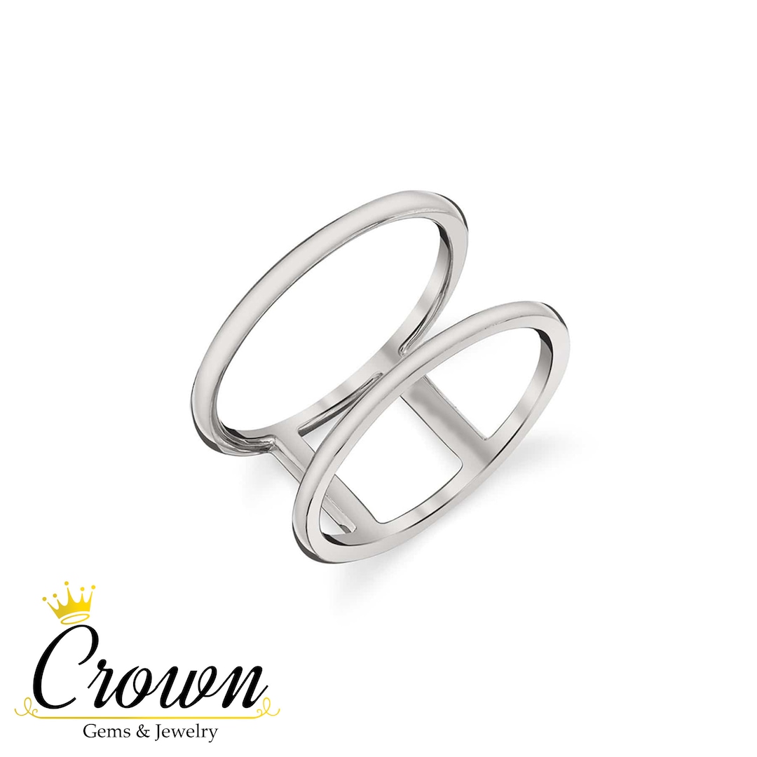 Sterling Silver Double Band Ring: Dainty Wedding Band - Etsy