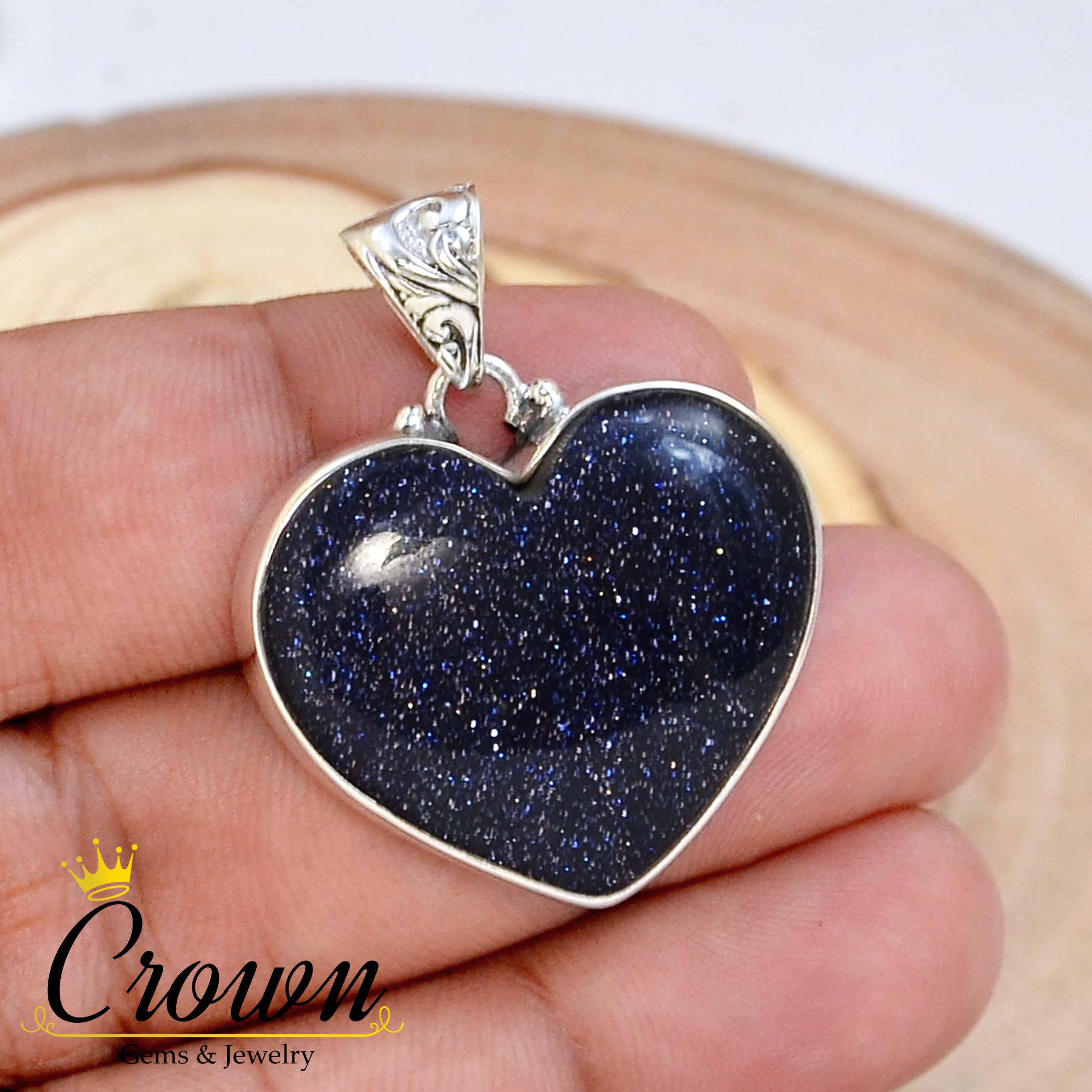 Blue Sandstone Pendant Blue Goldstone Pendant 925 Sterling - Etsy