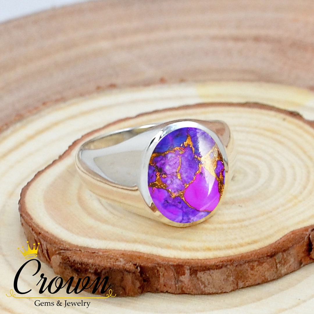 Purple Copper Turquoise Mens Ring, 925 Sterling Silver Ring, Silver Men ...