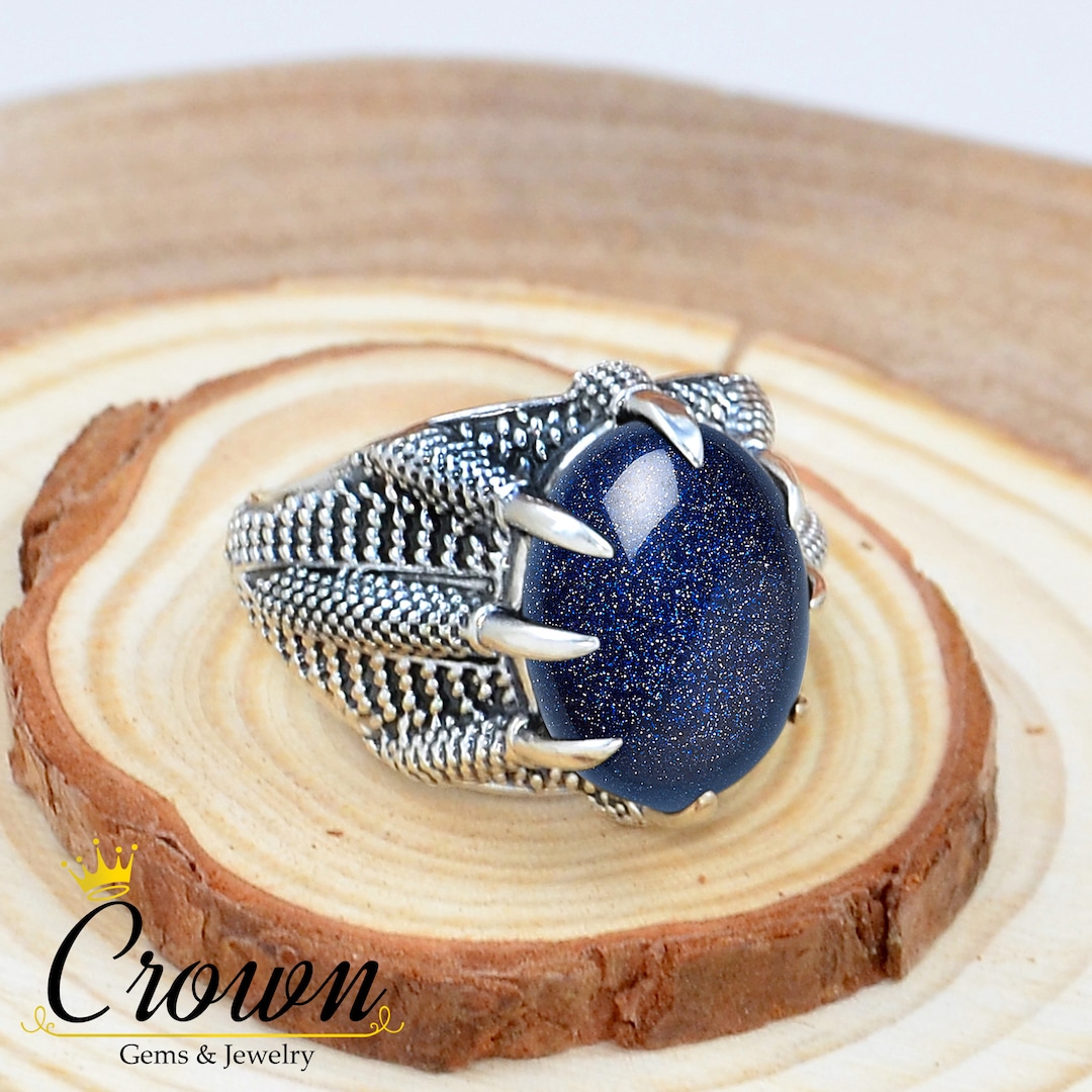 Blue Goldstone Men's Ring, Falcon Claw Men's Ring, Moonstone Flacon ...