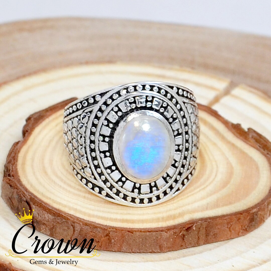 Rainbow Moonstone Men's Ring, Men's Wedding Ring, Mens Ring Silver ...