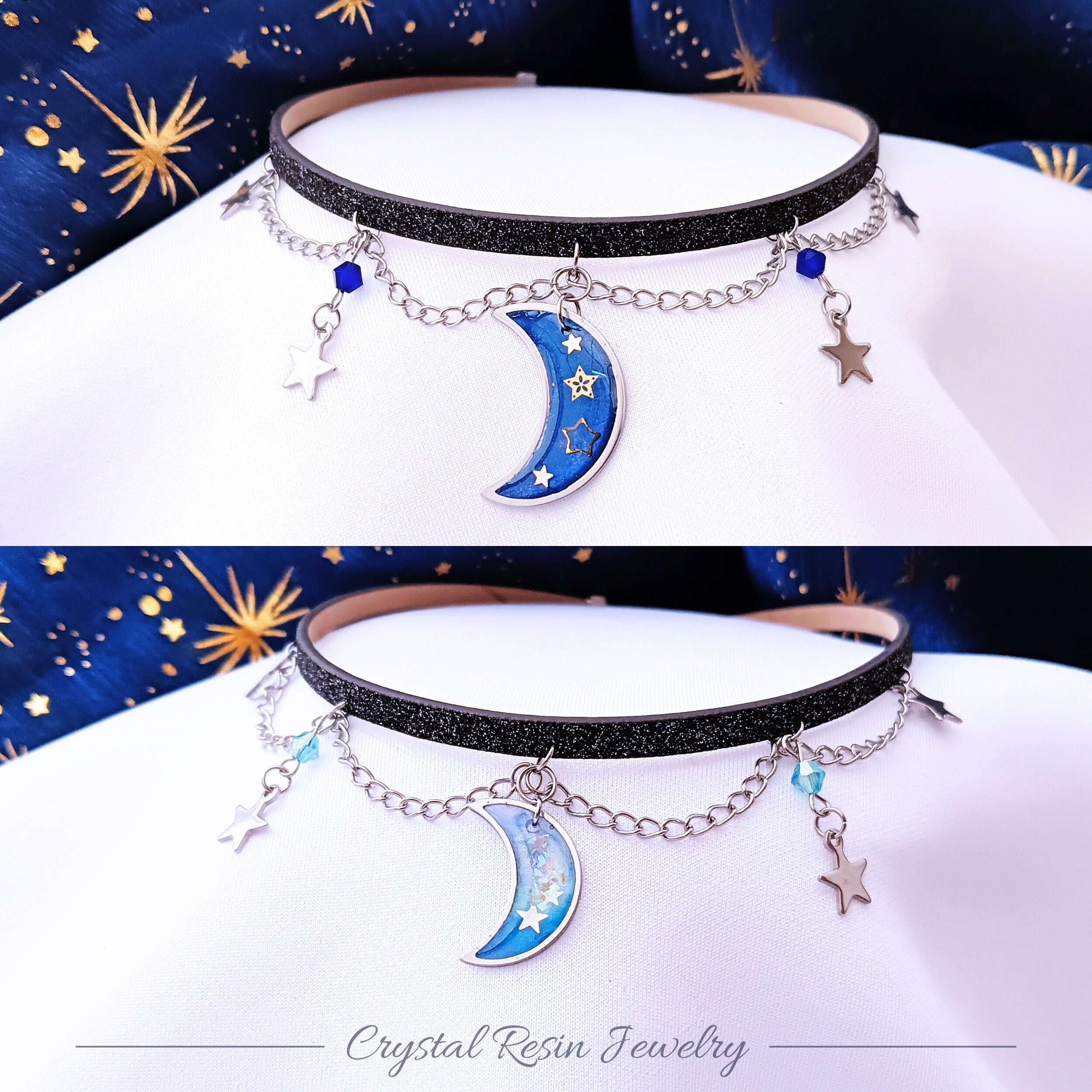 Galaxy Moon and Star Choker, Whimsigoth Glitter Astrology Chain Neklace ...