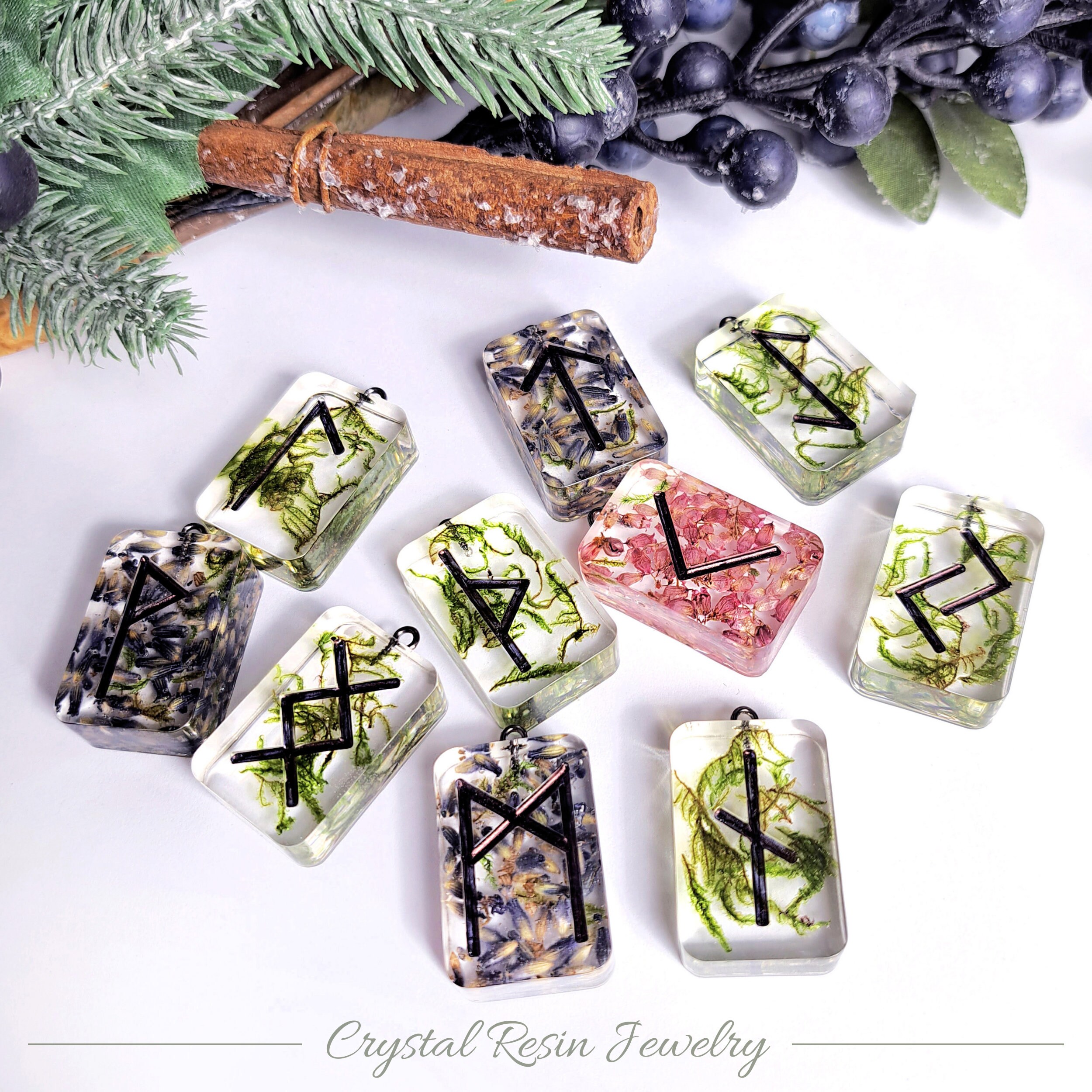 Elder Futhark Runes Necklace, Resin Runes Witch Jewelry, Real Flower ...