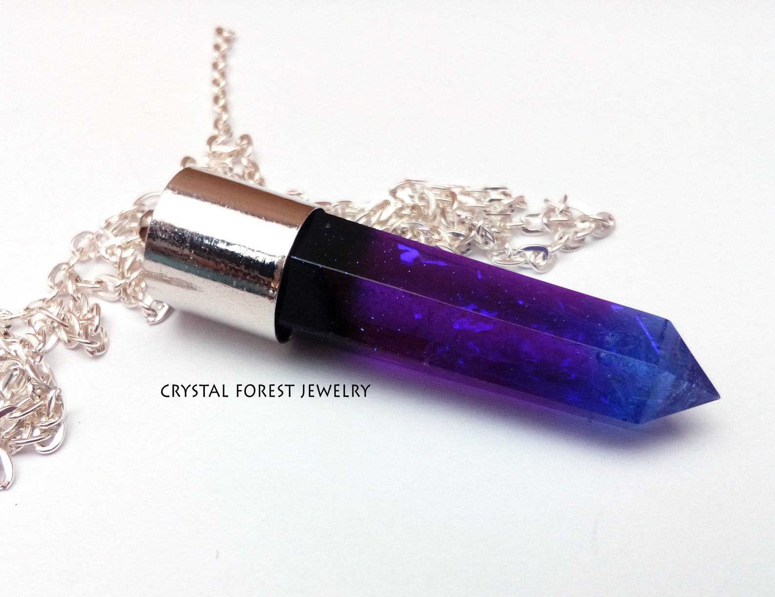 Purple Violet Blue Crystal Pendant With Blue Sparkling Resin - Etsy
