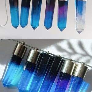 Purple Violet Blue Crystal Pendant With Blue Sparkling, Resin Necklace ...