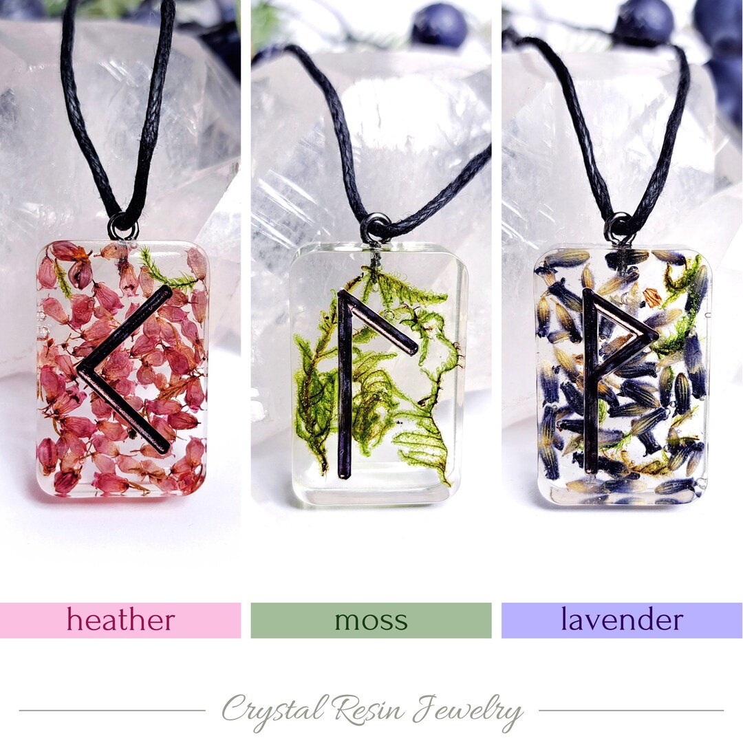 Elder Futhark Runes Necklace, Resin Runes Witch Jewelry, Real Flower ...