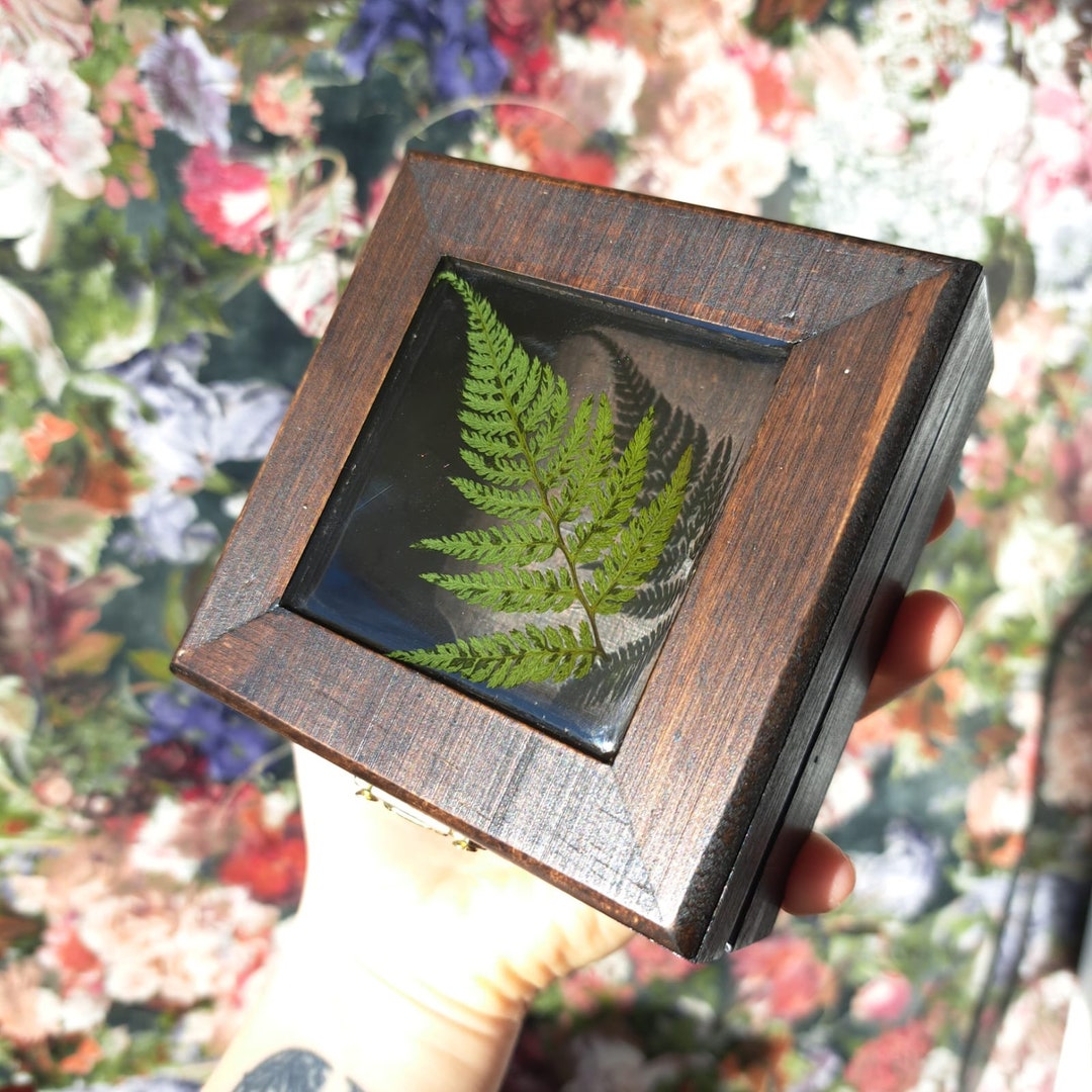 Wood Jewelry Box With Real Dried Fern, Handmade Forest Botanical ...