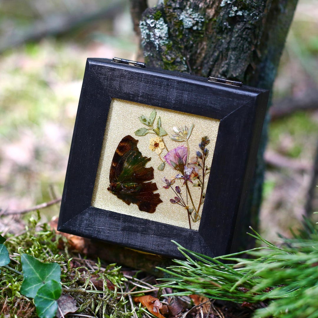 Wood Jewelry Box With Real Dried Butterfly Plant, Flowers, Handmade ...