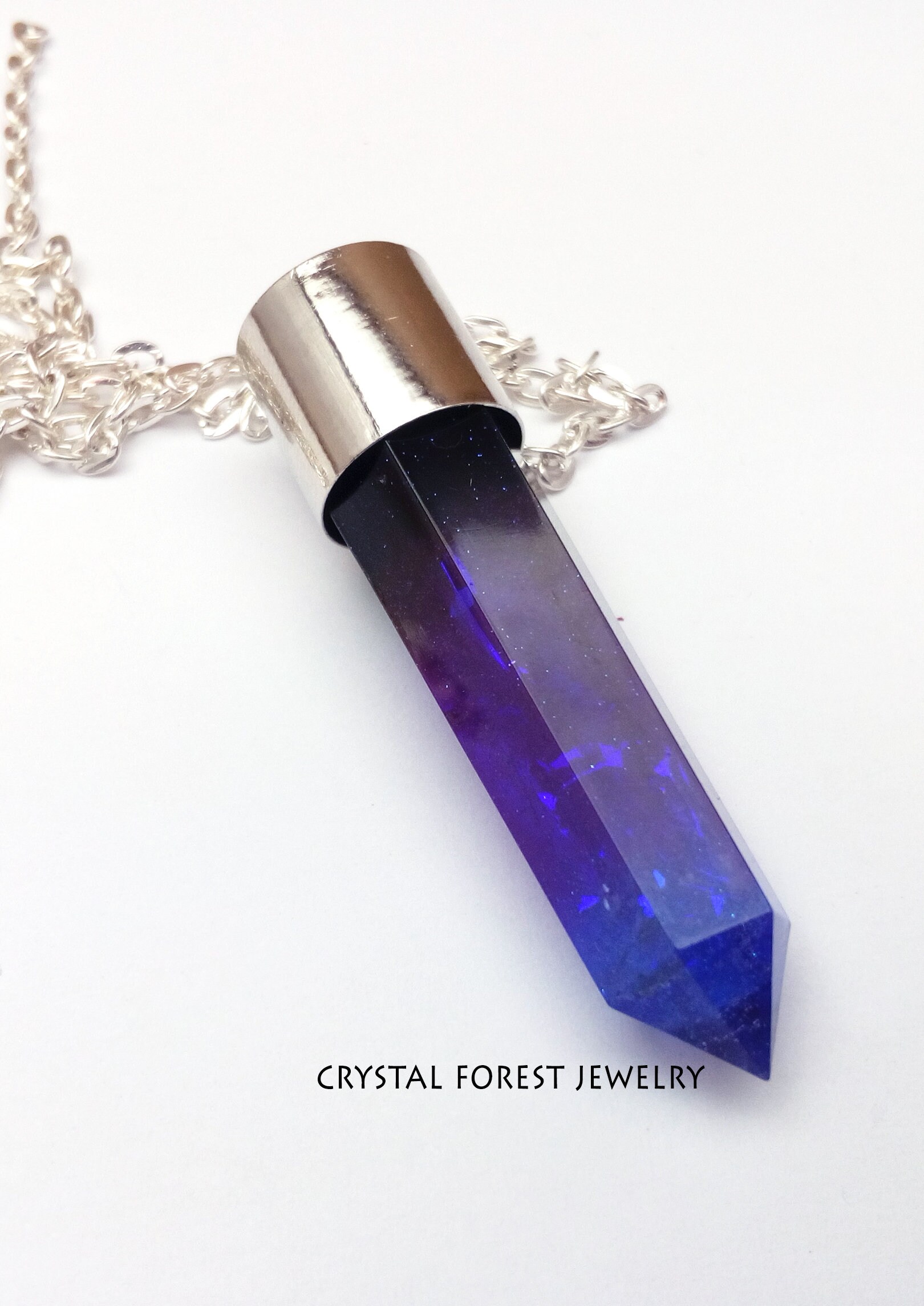 Purple Violet Blue Crystal Pendant With Blue Sparkling Resin - Etsy