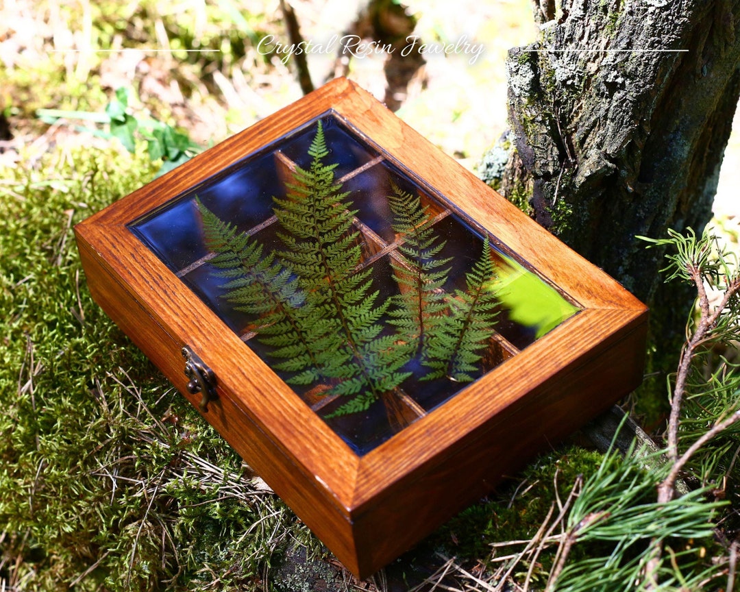 Wood Jewelry Box With Real Dried Fern, Flowers, Handmade Forest ...