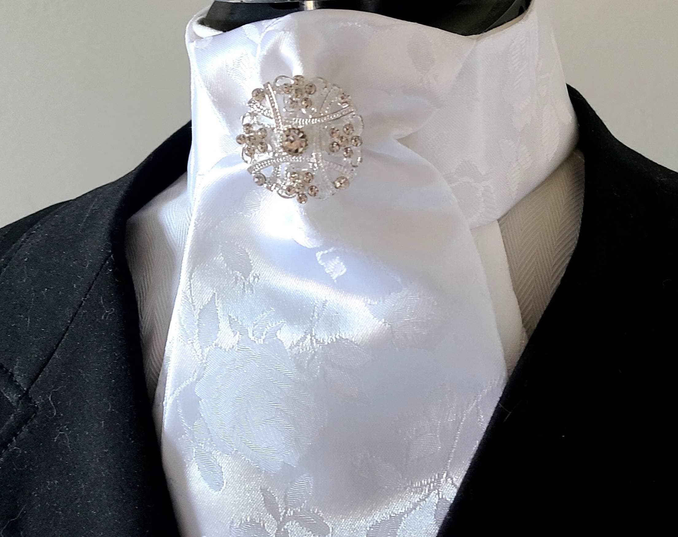 PRE-TIED Dressage Stock Tie Formal White Rose Brocade - Etsy
