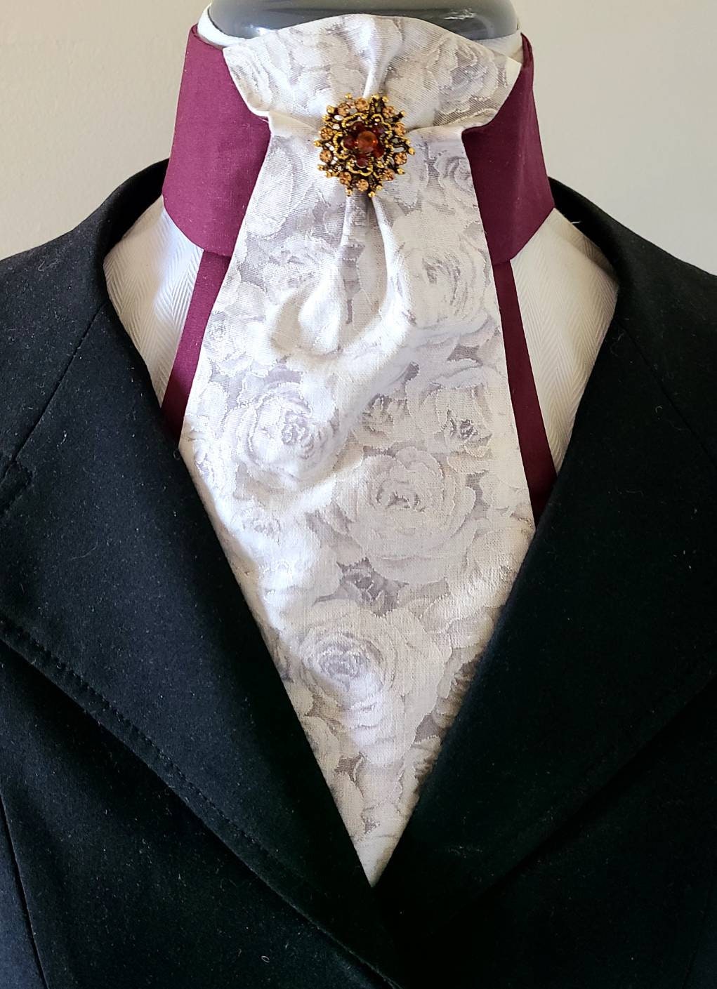 PRE-TIED Dressage Stock Tie, Deep Port Burgundy and Roses - Etsy