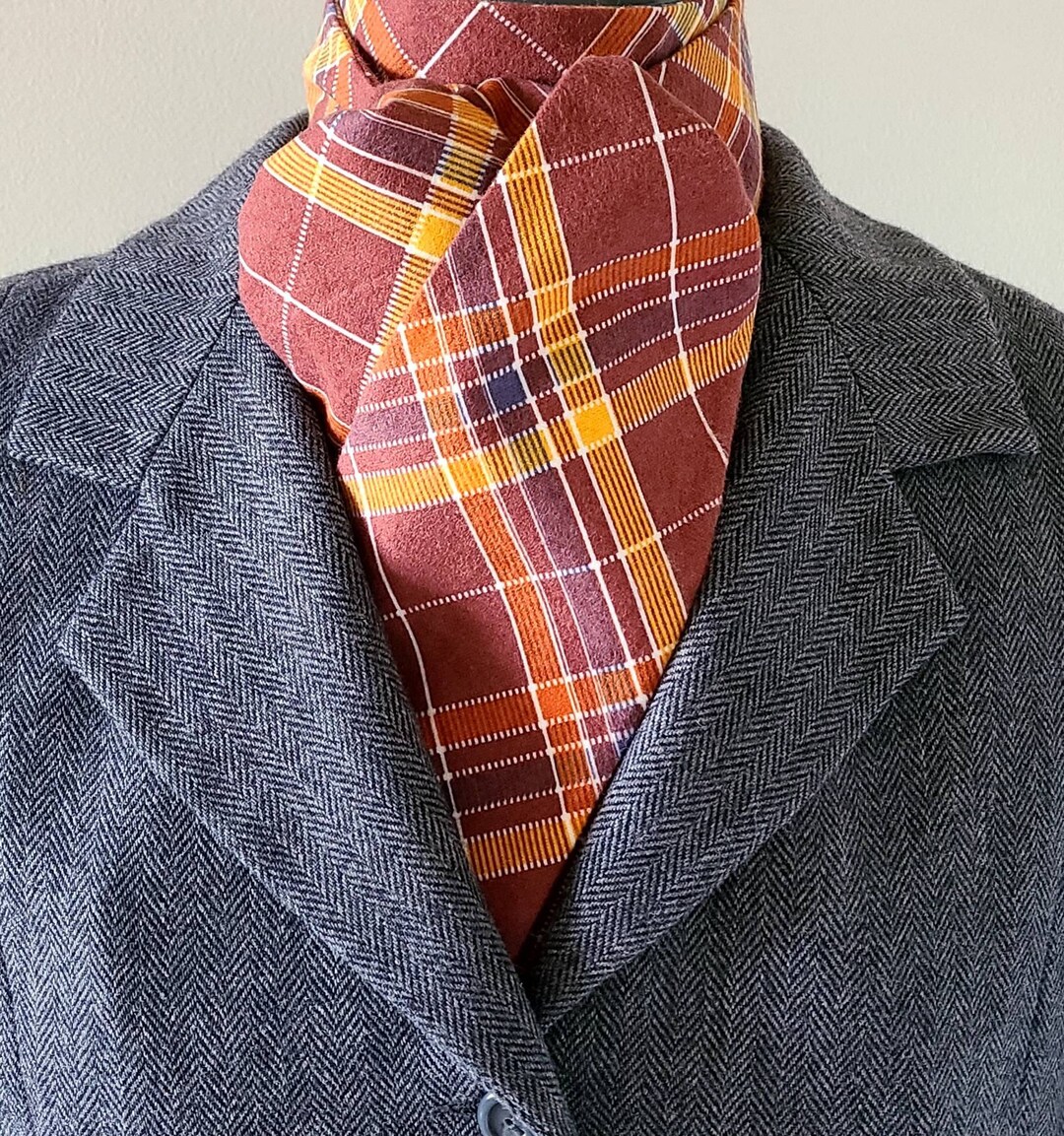 TRADITIONAL Shaped Flannel Stock Tie, Rust & Burgundy Plaid - Etsy