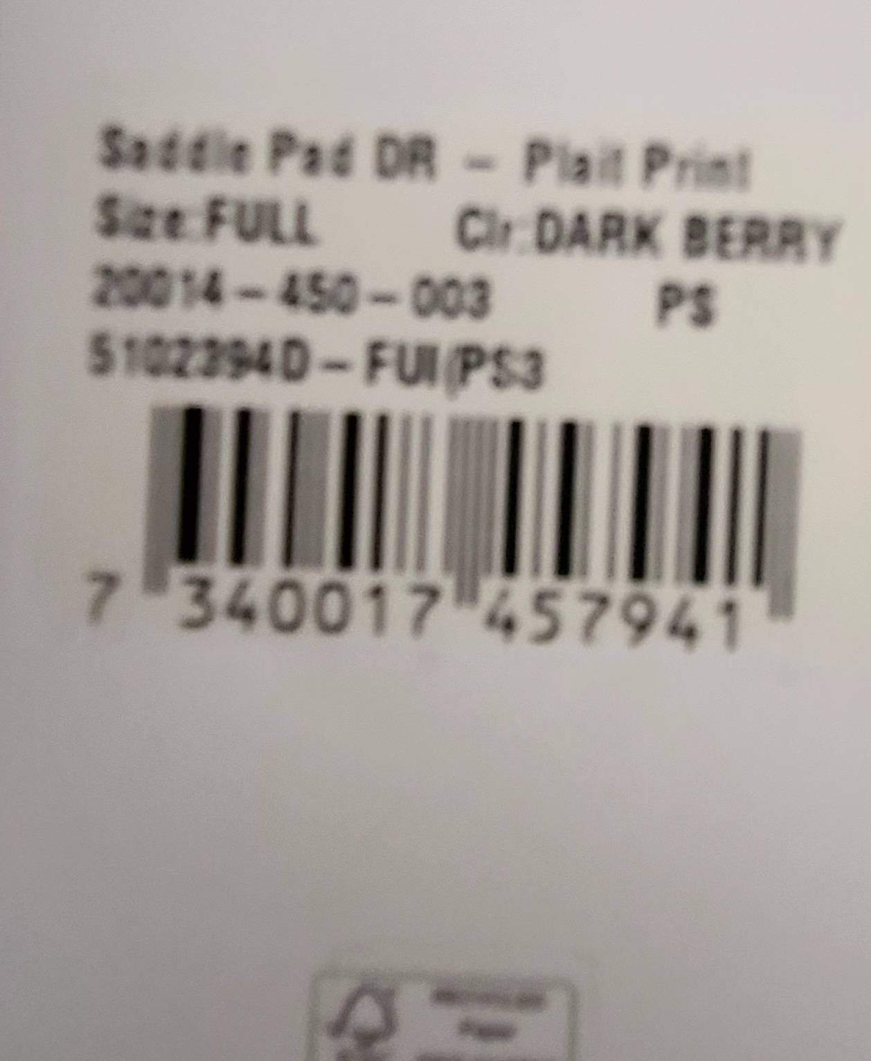 PS of SWEDEN Full Size Plait Print Dressage Saddle Pad, Dark Berry NEW ...