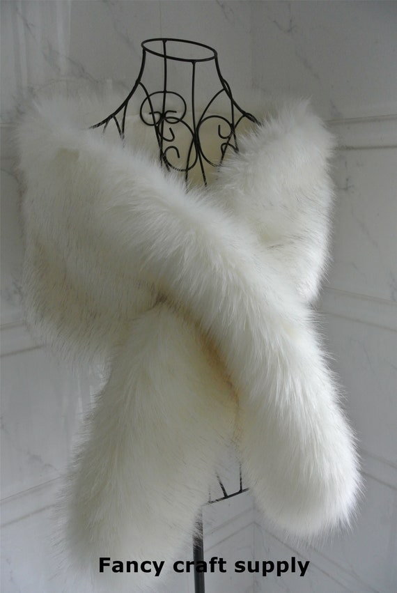 Ivory/white With Brown Tip Faux Fur Bridal Wrap Fur Wrap | Etsy