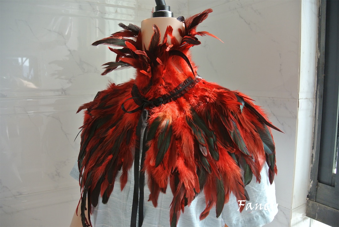 Red Feather Cape Red Feathered Collar Feather Cape Gothic Feather ...