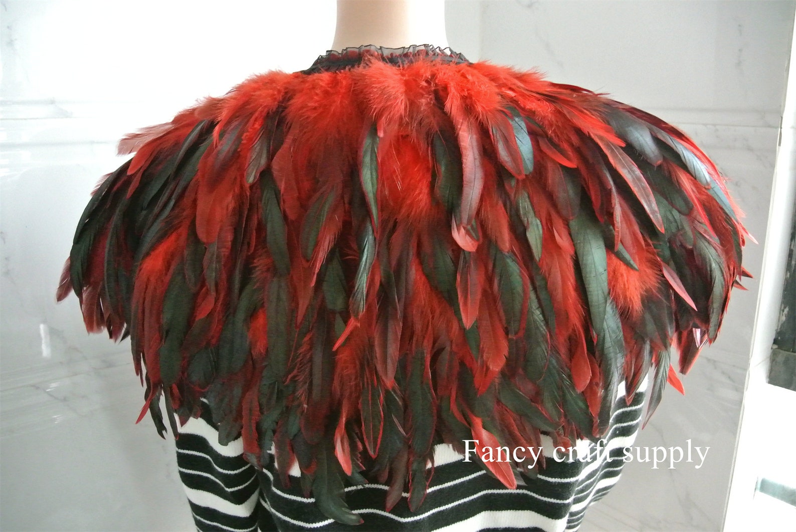 Red Feather Cape Black Feathered Collar Feather Cape Gothic Feather ...