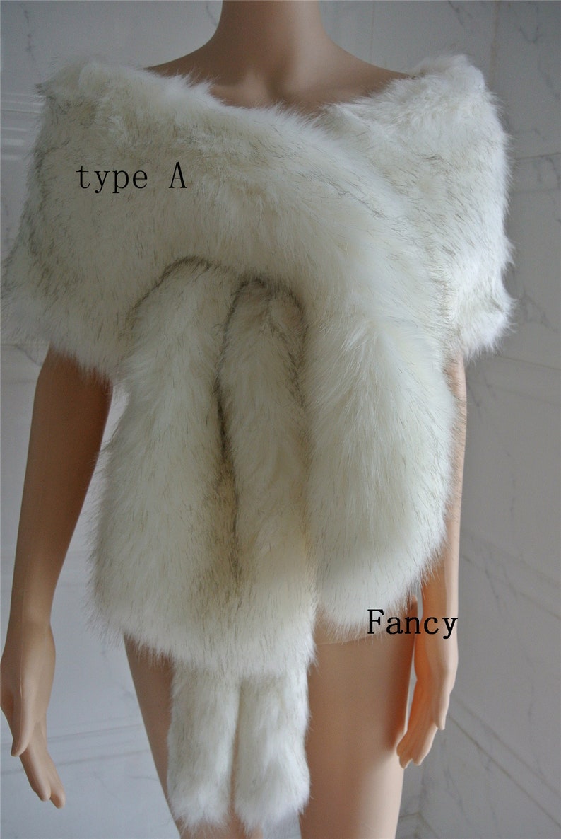 White With Brown Tip Faux Fur Bridal Wrap Fur Wrap Bridal Faux - Etsy