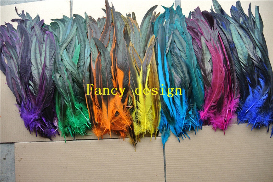 RED Orange Hot Pink Purple Yellow Green Rooster Coque Feather Loose 100 ...