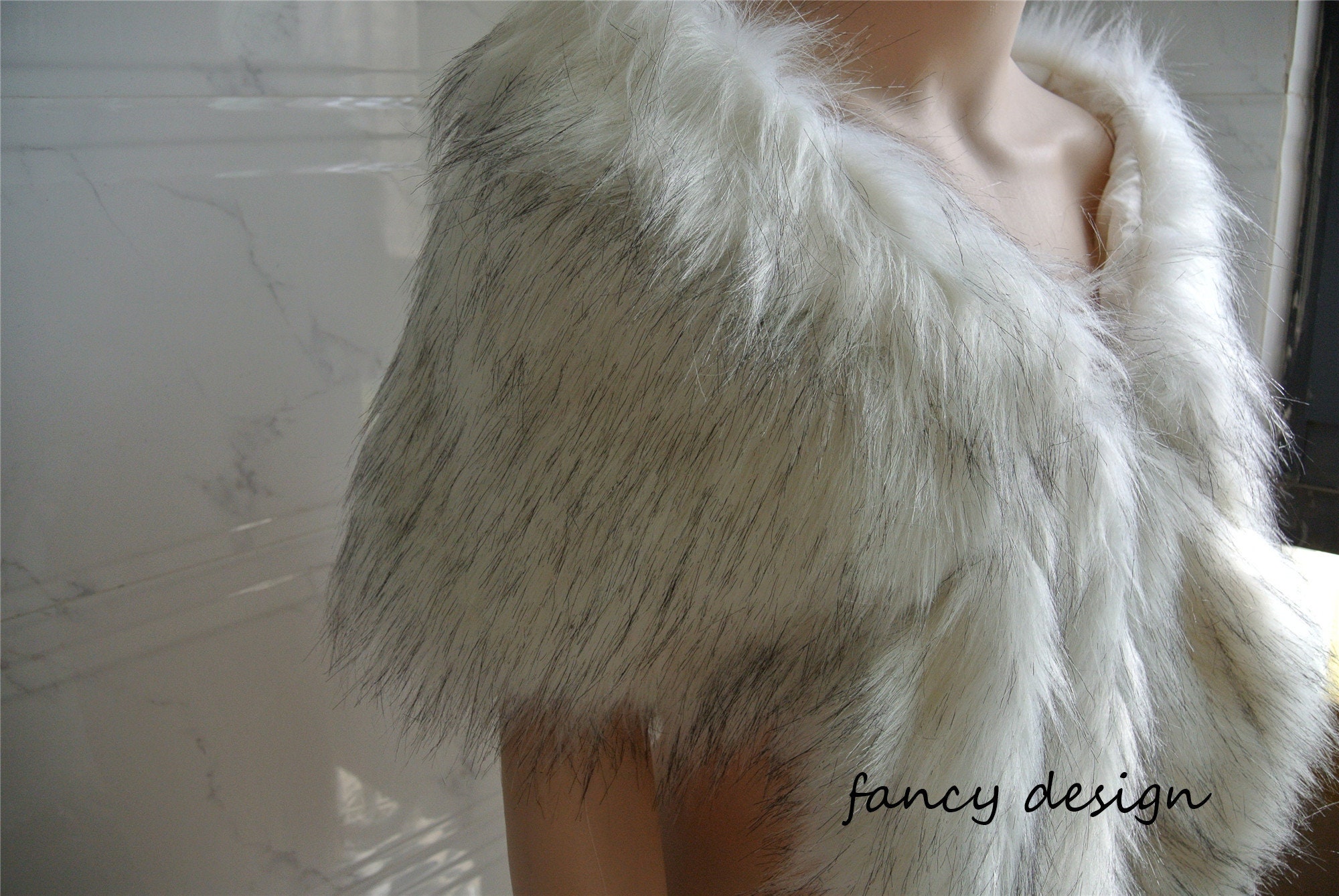 White With Black Tip Faux Fur Bridal Wrap Fur Wrap Bridal Faux - Etsy