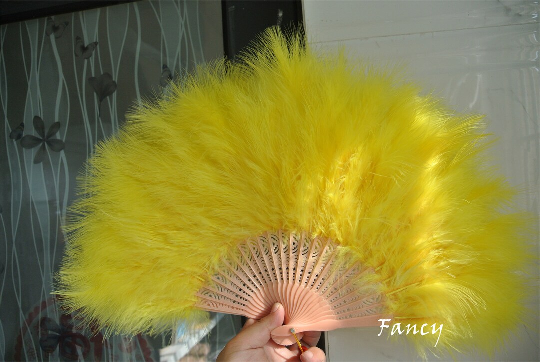 Yellow Party Feather Fan Marabou Feather Fan Turkey Feather Fan for ...