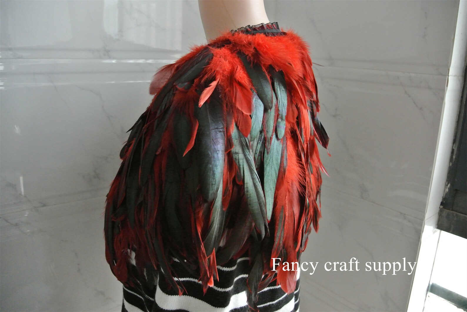Red Feather Cape Black Feathered Collar Feather Cape Gothic Feather ...