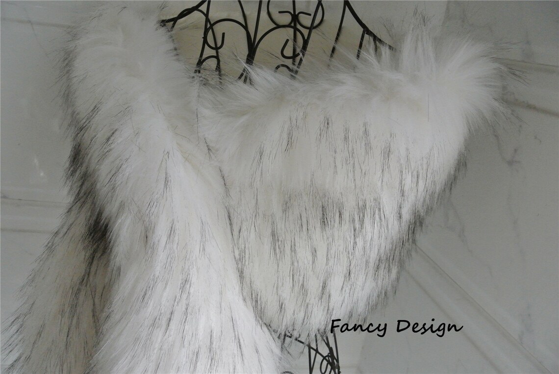 White with black tip faux fur bridal wrap Fur Wrap Bridal Faux | Etsy