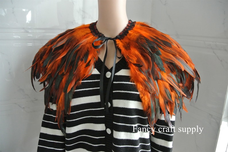 Red Feather Cape Black Feathered Collar Feather Cape Gothic Feather ...