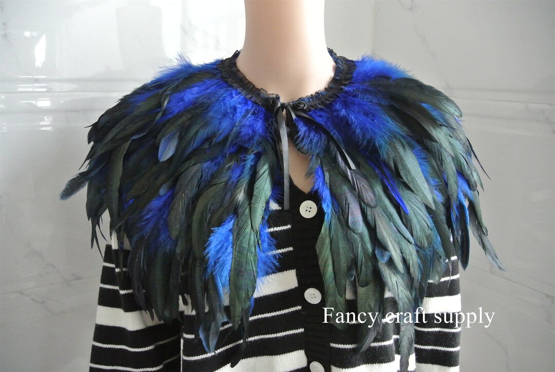 Royal Blue Feather Cape Black Feathered Collar Feather Cape Gothic ...