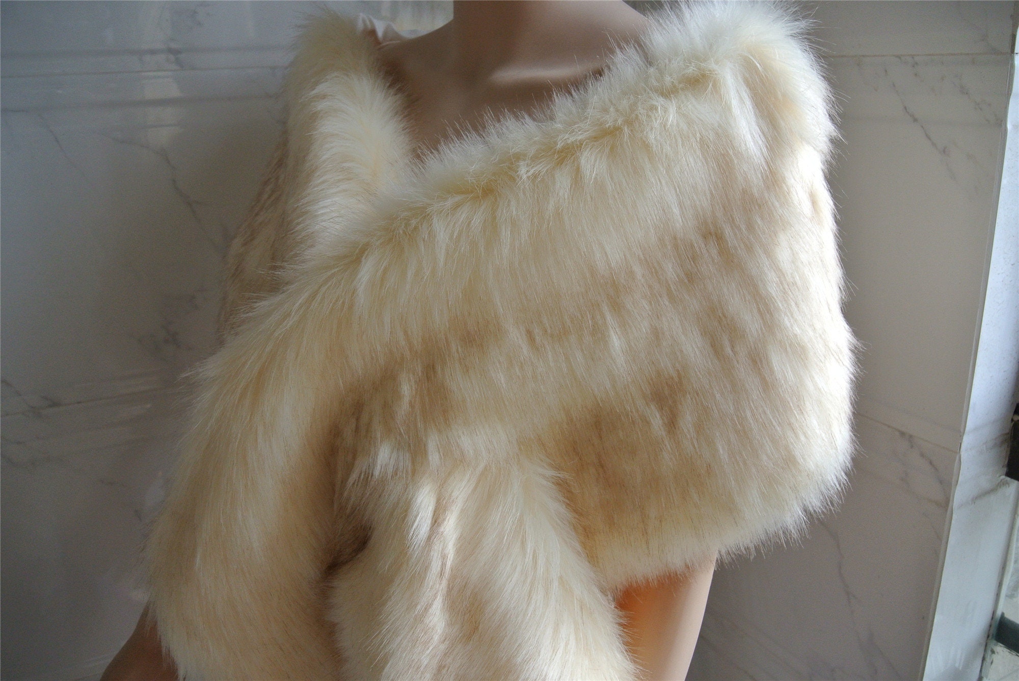 Champagne Cream With Brown Tip Faux Fur Bridal Wrap Fur Wrap Bridal ...