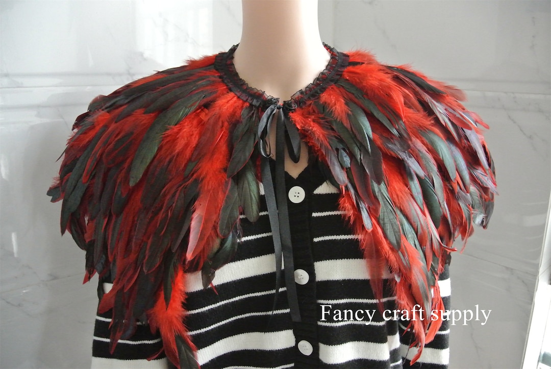 Red Feather Cape Black Feathered Collar Feather Cape Gothic Feather ...