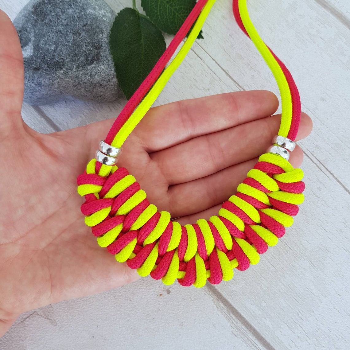 Neon yellow necklace for women Chunky multicolour necklace | Etsy
