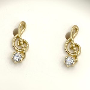 14K Solid Gold Music Note Studs, Music Note Earrings, Music Jewelry ...