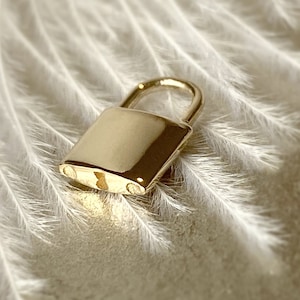 14K Solid Gold Padlock Pendant, Dainty Padlock Necklace, Padlock Charm ...