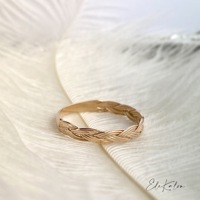 14K Solid Gold Braided Ring Dainty Braided Band Ring - Etsy
