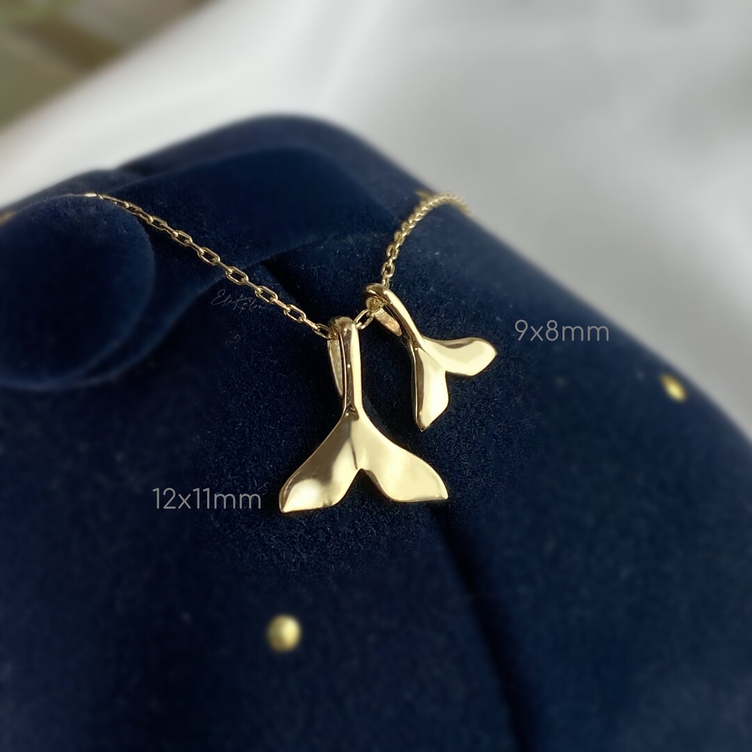 14K Solid Gold Fish Tail Pendant, Whale Pendant, Whale Tail Necklace, Animal Pendant, Sealife ...