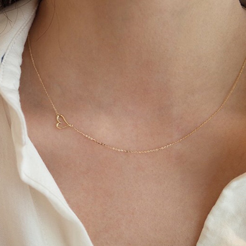 14K Solid Gold Sideways Heart Necklace Gold Side Heart | Etsy