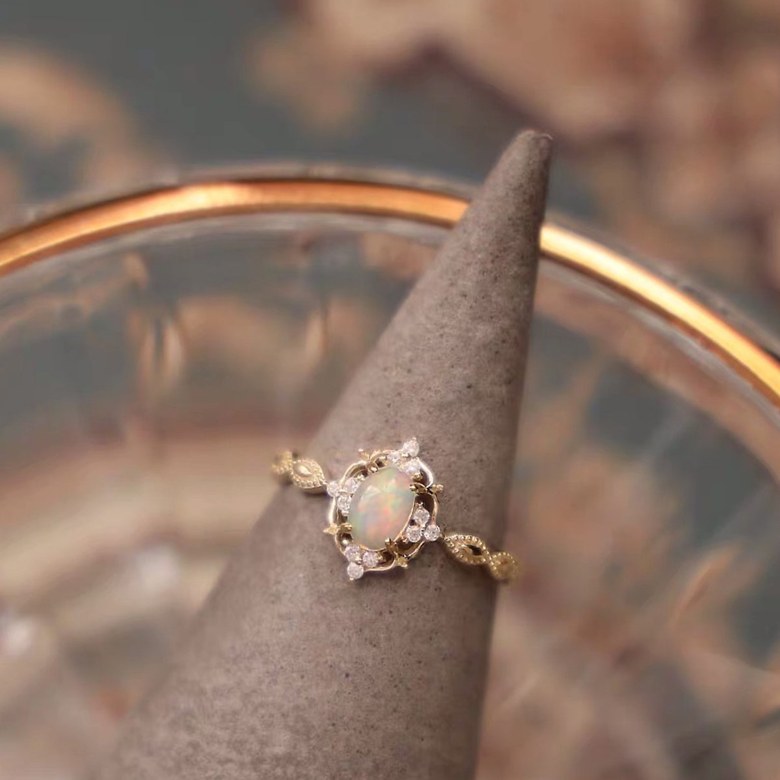 14K Solid Gold Opal Ring Opal Engagement Ring Natural Opal | Etsy