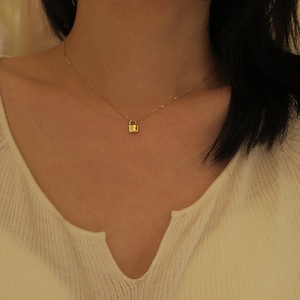 14K Solid Gold Padlock Pendant, Dainty Padlock Necklace, Padlock Charm ...