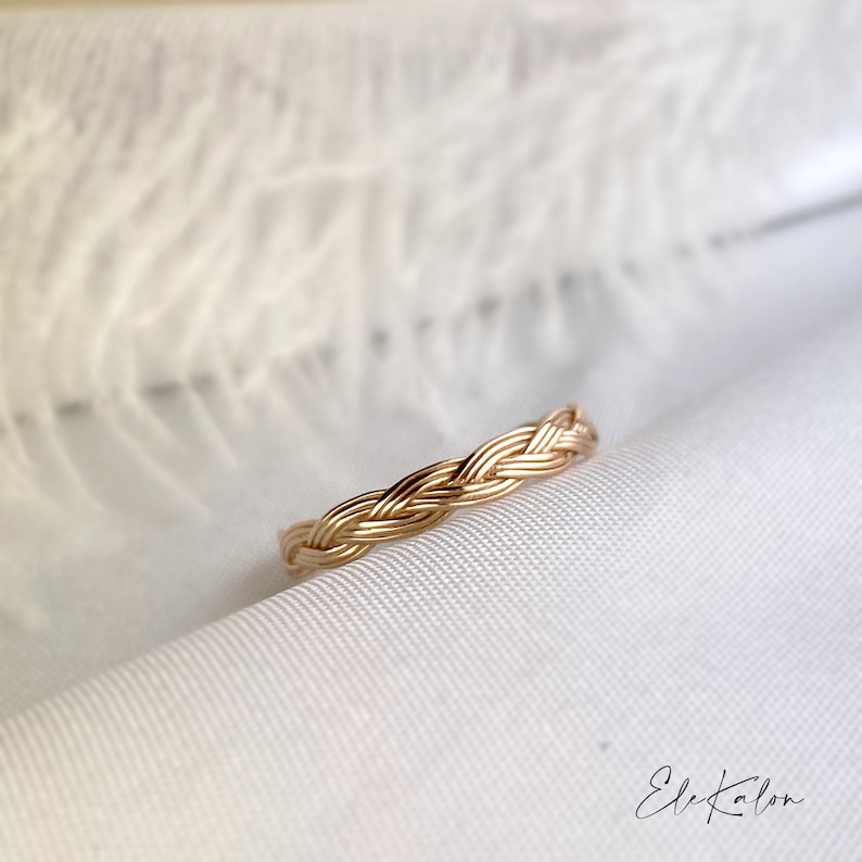14K Solid Gold Braided Ring Dainty Braided Band Ring - Etsy