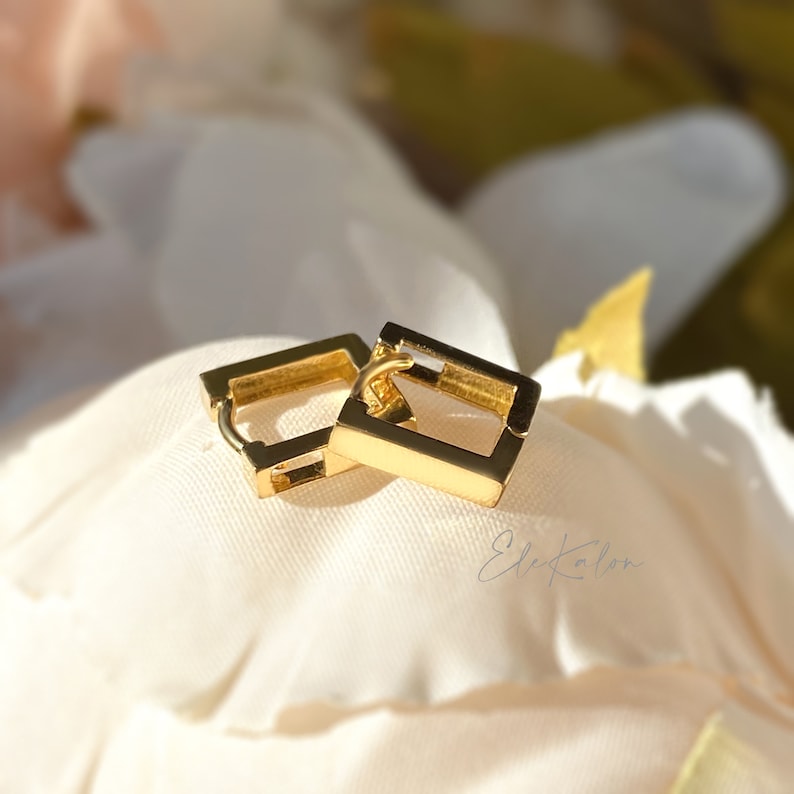 10K Solid Gold Hoop Earrings Square Hoop Earrings Geometric - Etsy