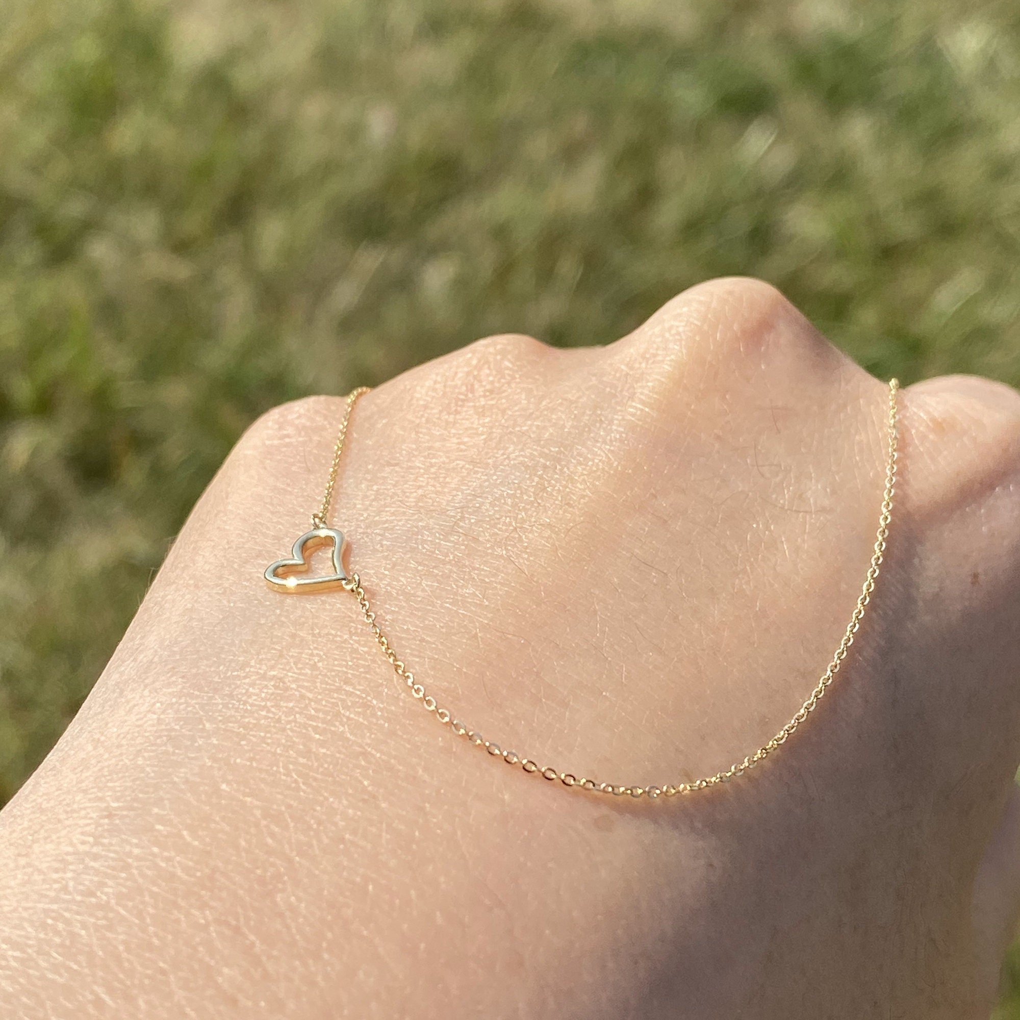 14K Solid Gold Sideways Heart Necklace Gold Side Heart | Etsy