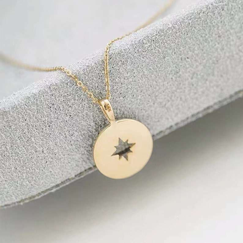 14K Solid Gold Compass Pendant Compass Necklace North Star - Etsy